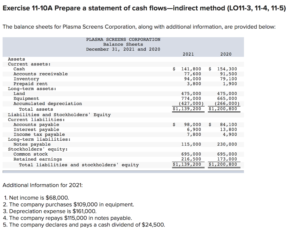 Solved Exercise 11-10A Prepare a statement of cash | Chegg.com
