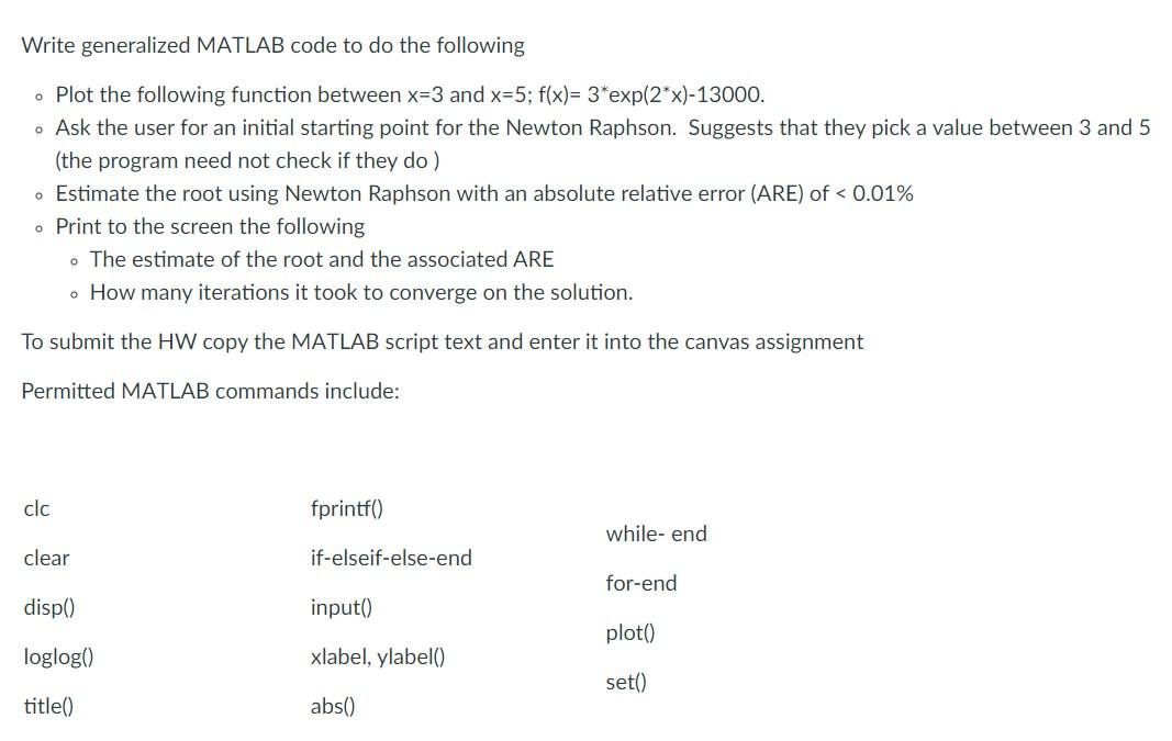 Solved Write generalized MATLAB code to do the following | Chegg.com