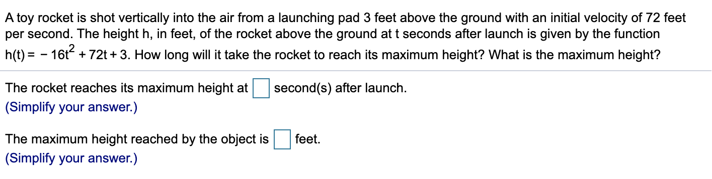 Solved A toy rocket is shot vertically into the air from a | Chegg.com