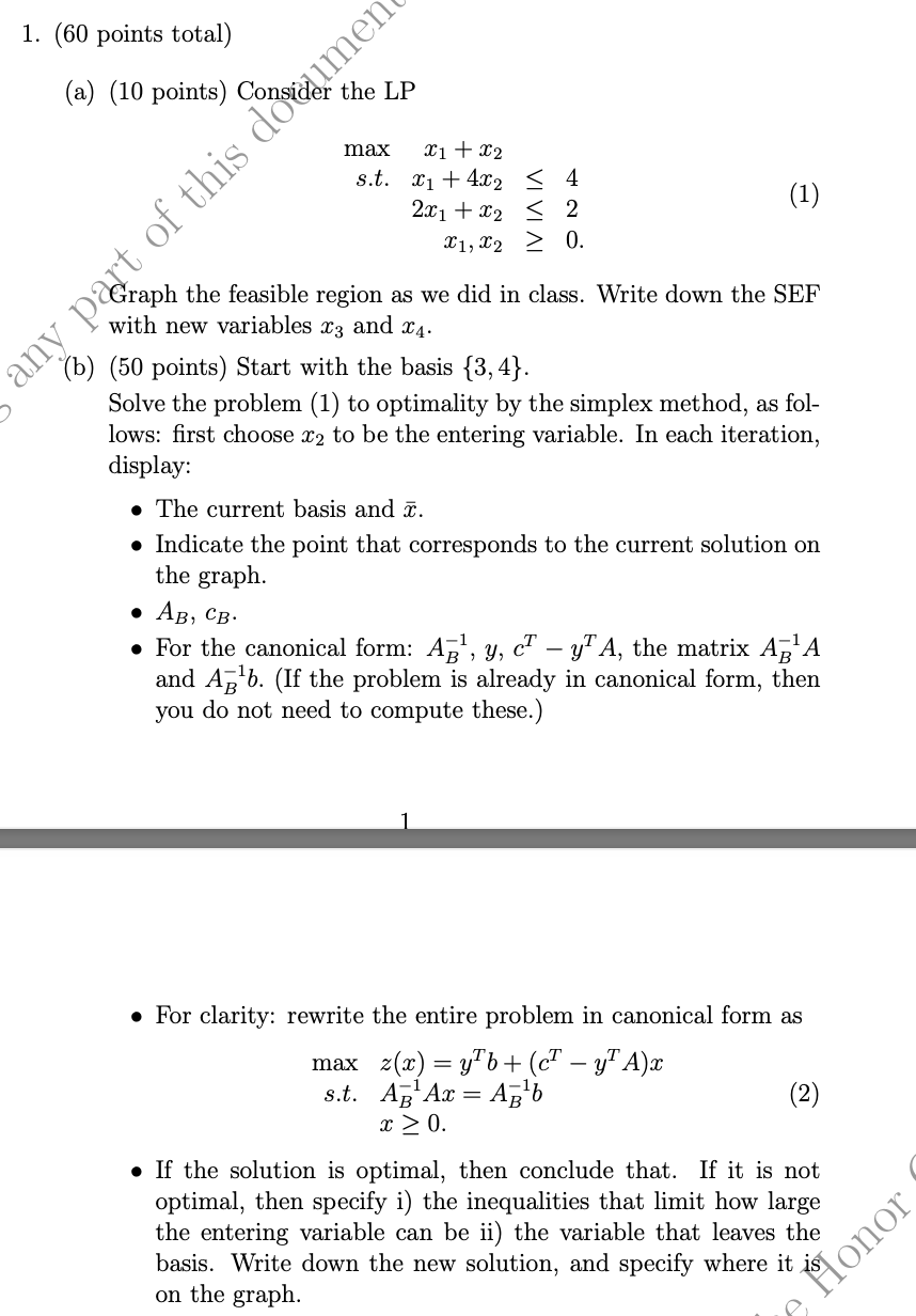 Solved (a) (10 points) Consider the LP max s.t. | Chegg.com
