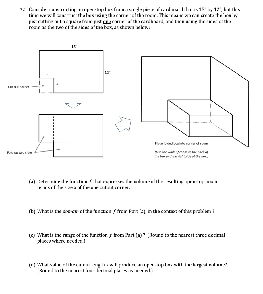 Solved 32. Consider constructing an open-top box from a | Chegg.com