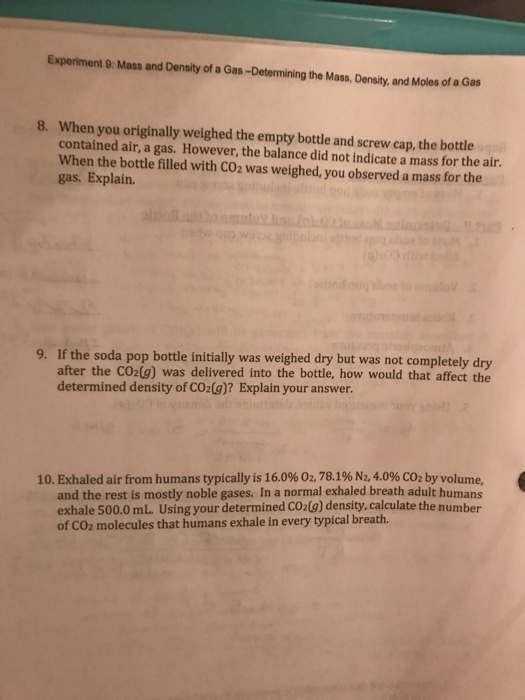 Experiment 9: Mass and Density of a Gas-Determining | Chegg.com