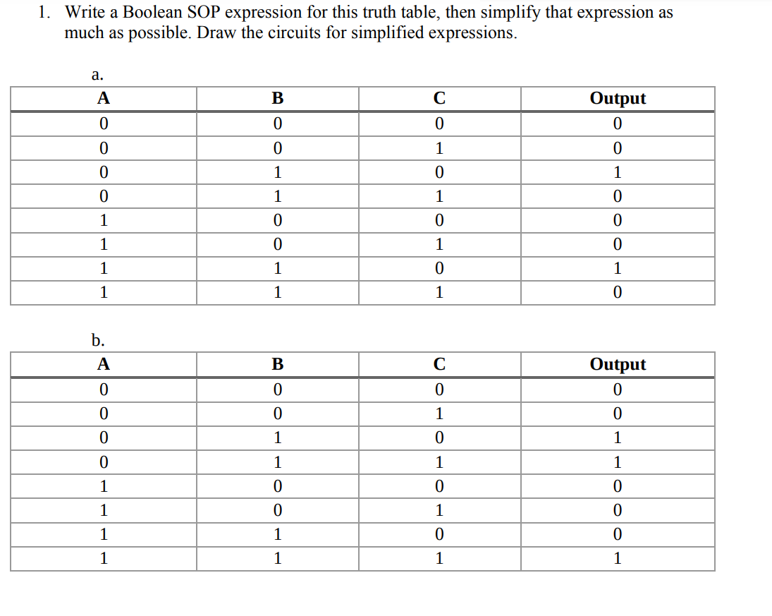 Solved 1 Write A Boolean Sop Expression For This Truth 6837