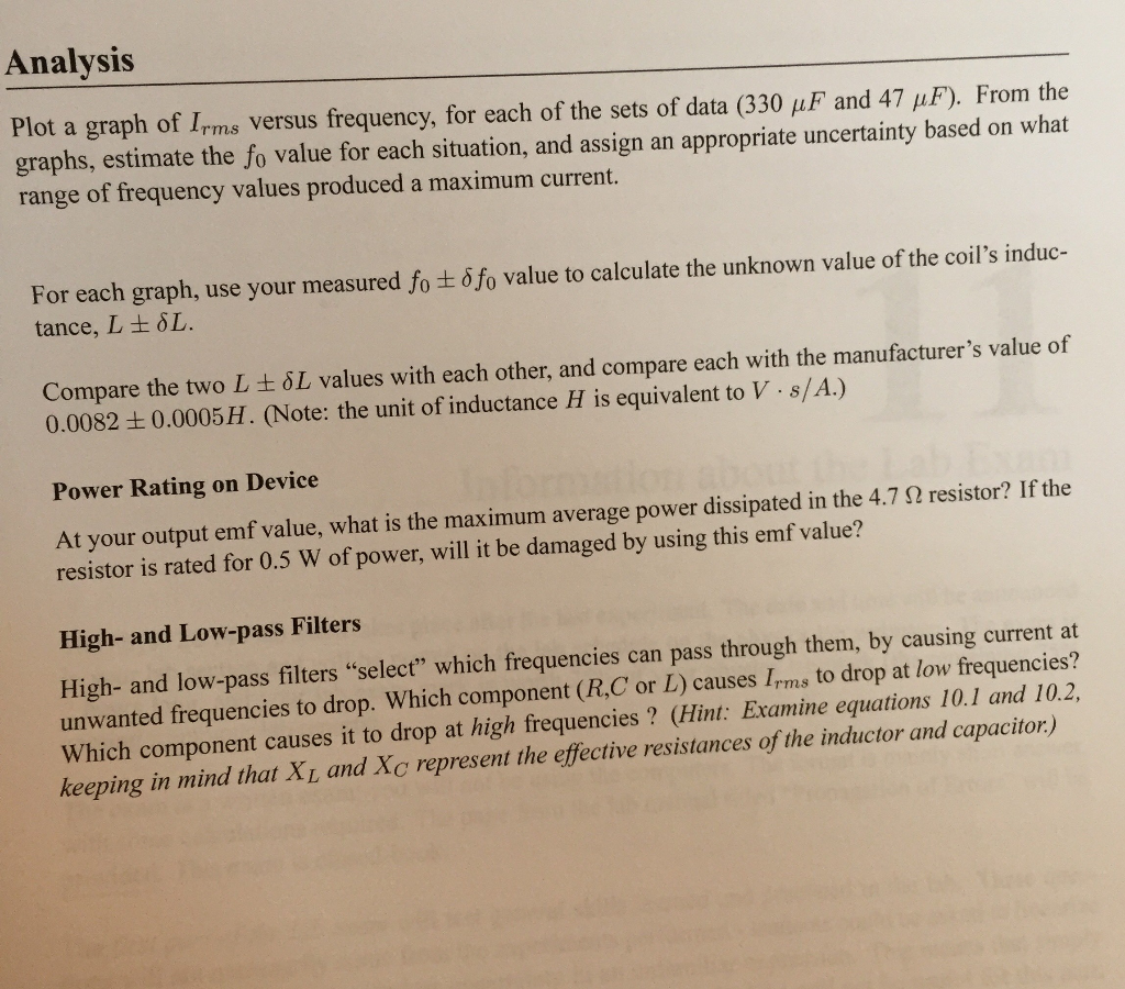 Table 1: Data for RCL Circuit with C = 330uF measured | Chegg.com