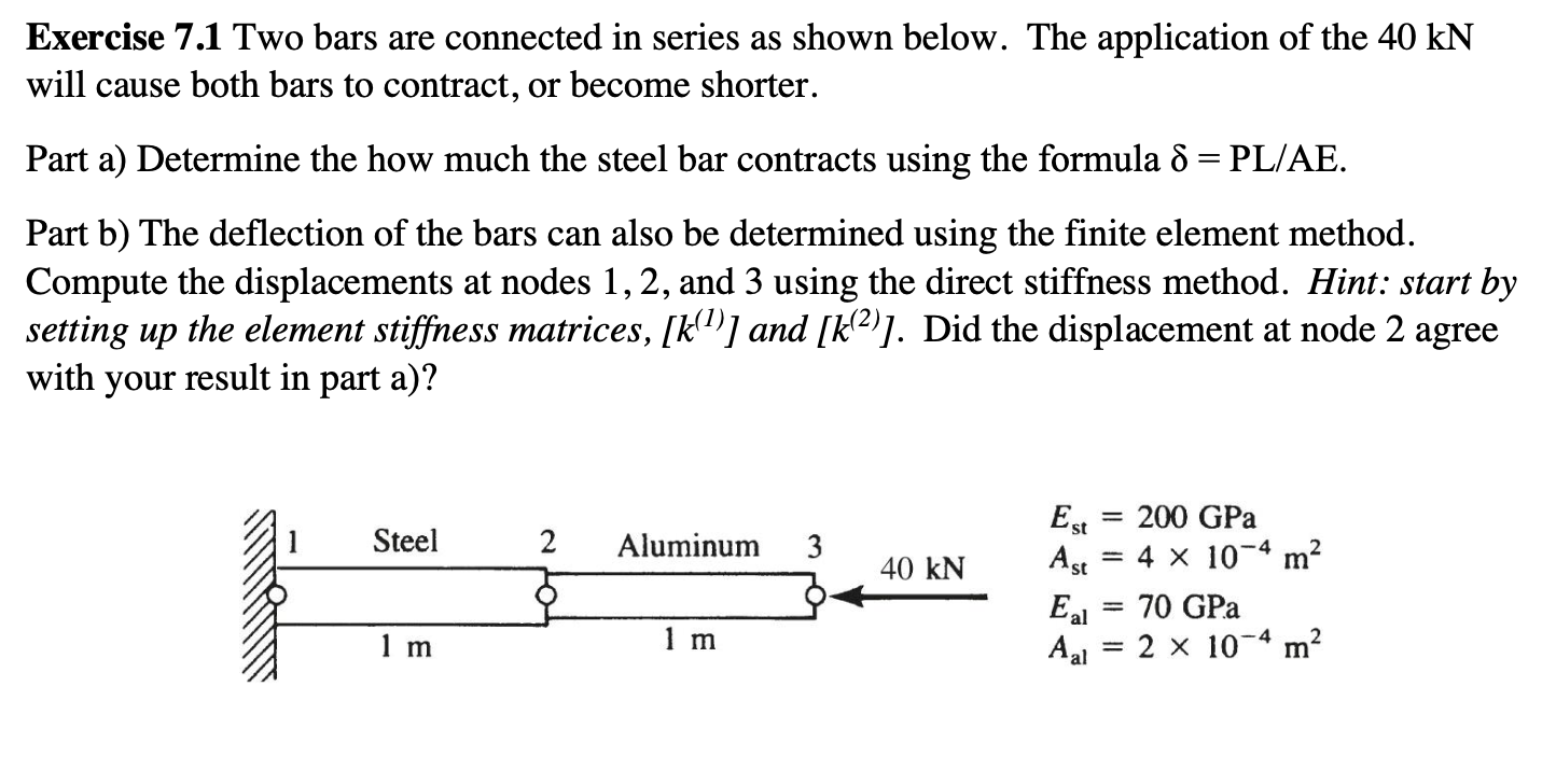 Solved Exercise 7.1 Two bars are connected in series as | Chegg.com