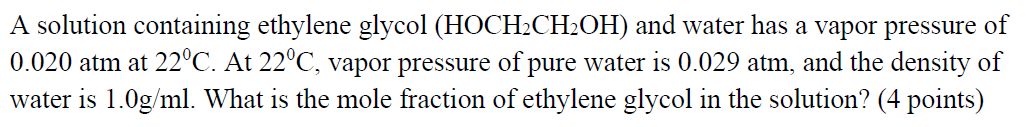 Solved A solution containing ethylene glycol (HOCH2CH2OH) | Chegg.com