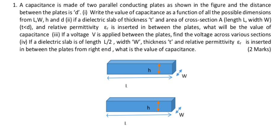 Solved 1. A capacitance is made of two parallel conducting | Chegg.com