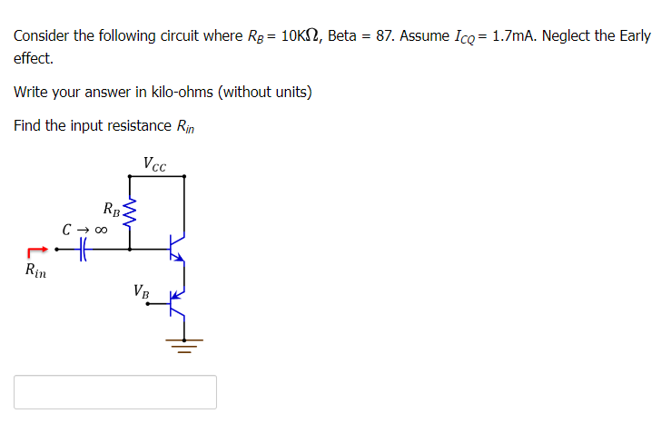 Solved Consider the following circuit where RB=10 KΩ, Beta | Chegg.com