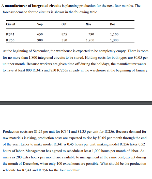 Solved A manufacturer of integrated circuits is planning | Chegg.com