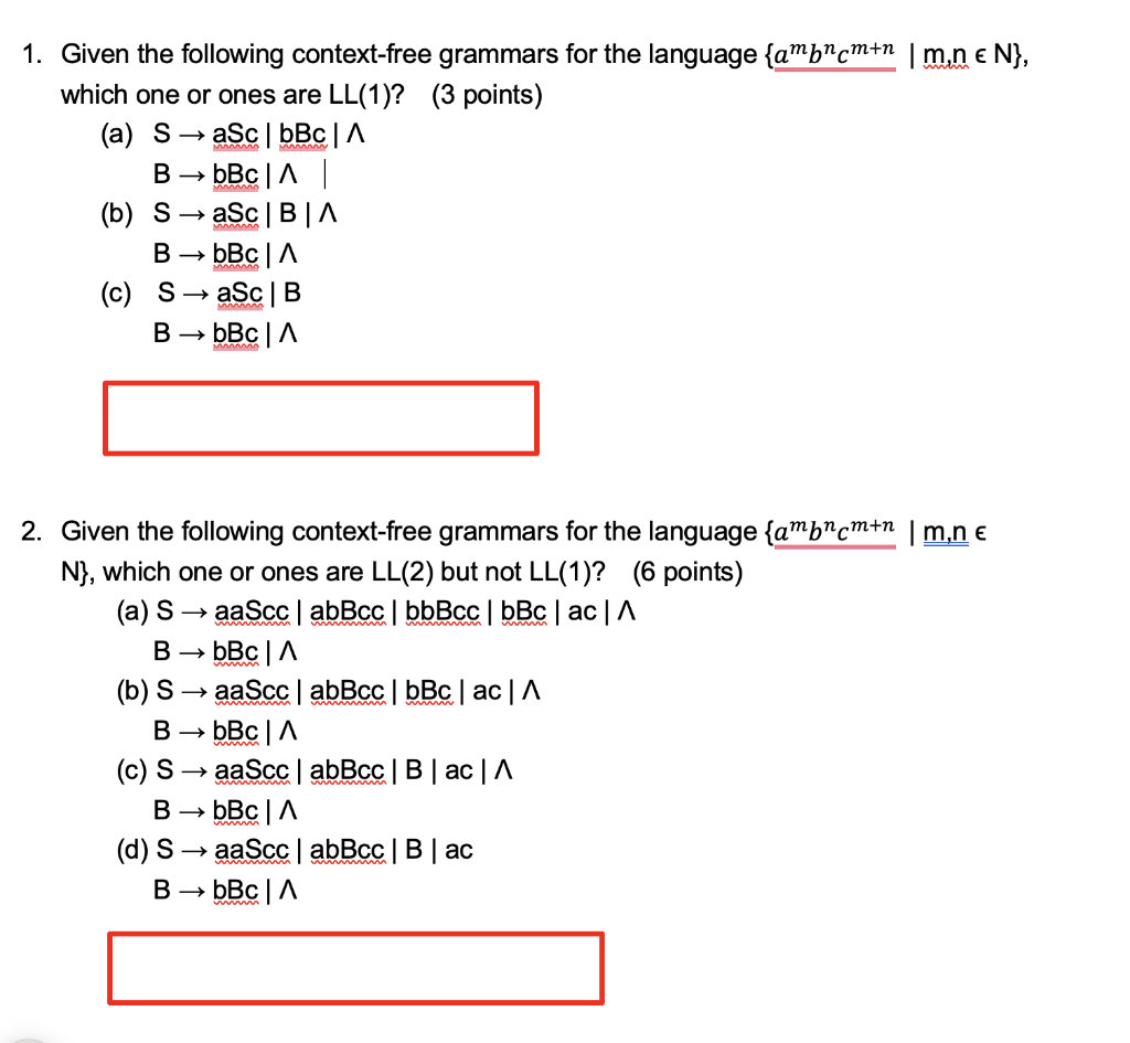 Solved 1. Given the following context-free grammars for the | Chegg.com