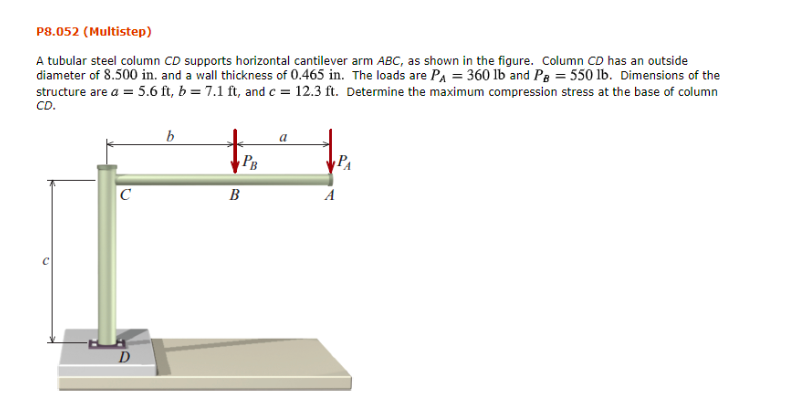 Solved P8.052 (Multistep) A tubular steel column CD supports | Chegg.com