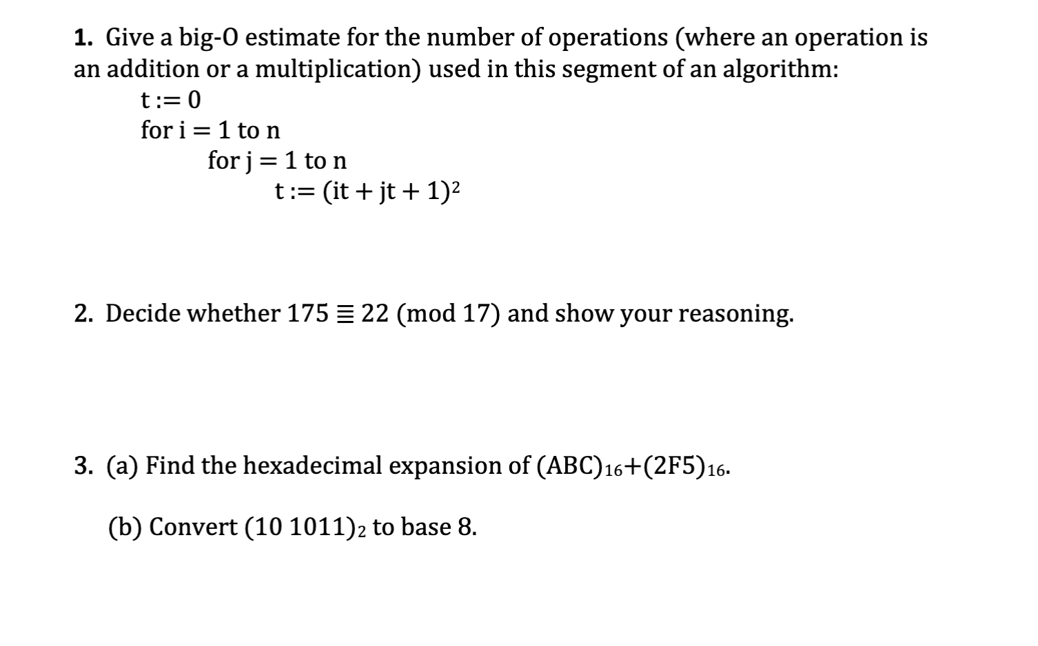 Solved 1. Give a big-O estimate for the number of operations | Chegg.com