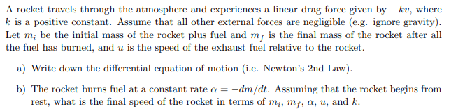 Solved A rocket travels through the atmosphere and | Chegg.com