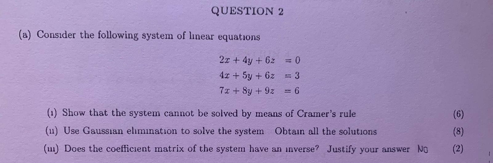Solved (a) Consider the following system of linear equations | Chegg.com