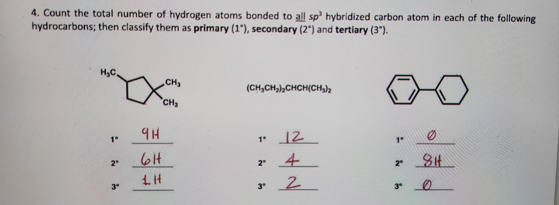 Solved 4. Count the total number of hydrogen atoms bonded to | Chegg.com