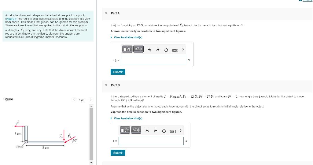 Solved A rod ia bent into an L shape and attached at one | Chegg.com