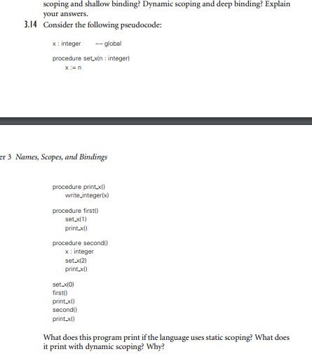 Solved Scoping And Shallow Binding Dynamic Scoping And Deep 