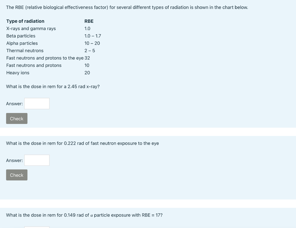 Solved The RBE (relative biological effectiveness factor) | Chegg.com