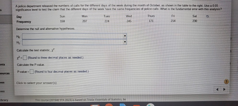 Solved A police department released the numbers of calls for | Chegg.com