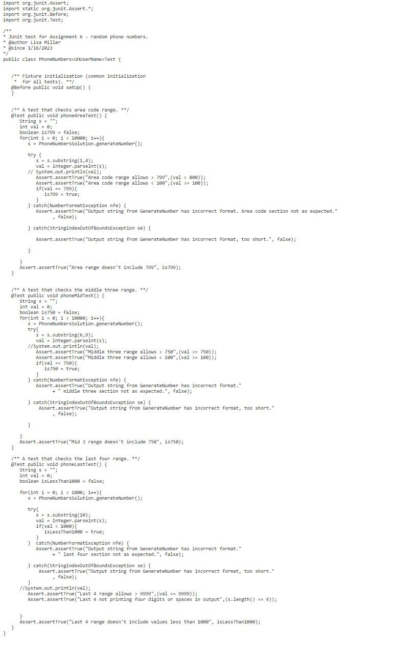 Solved Assignment 6 - Random Phone Numbers 100 points (+30 | Chegg.com