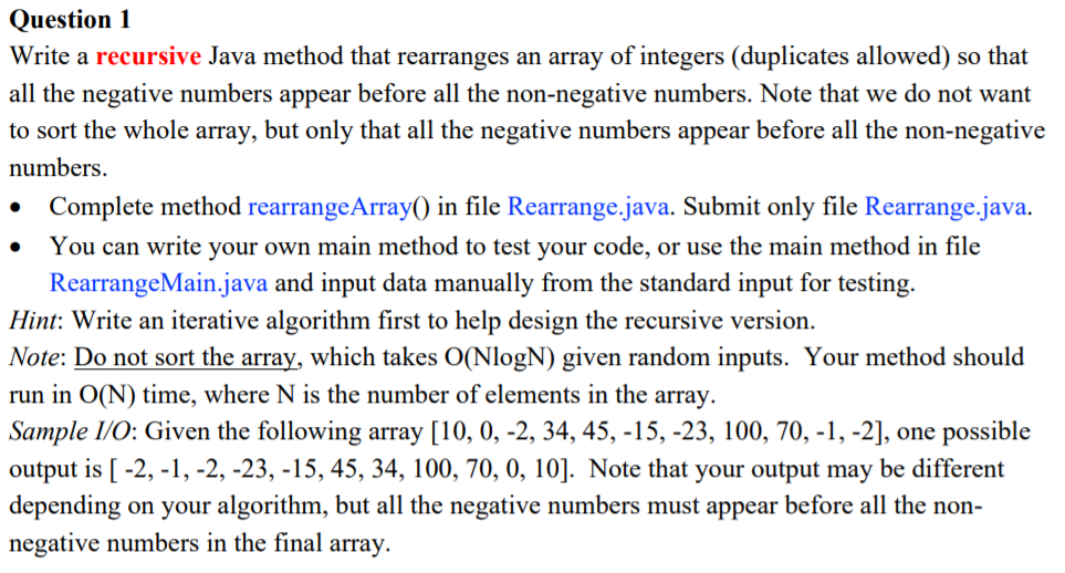 Solved Public Class Rearrange Rearrange The Array 
