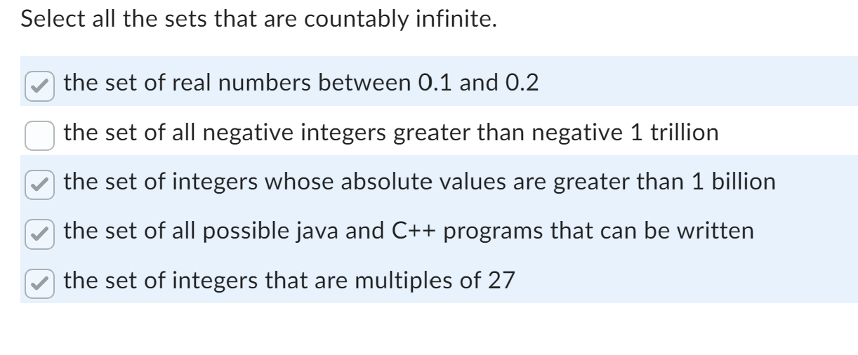 Select all the sets that are countably infinite.the | Chegg.com