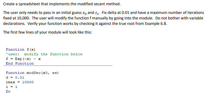 Solved Create a spreadsheet that implements the modified | Chegg.com