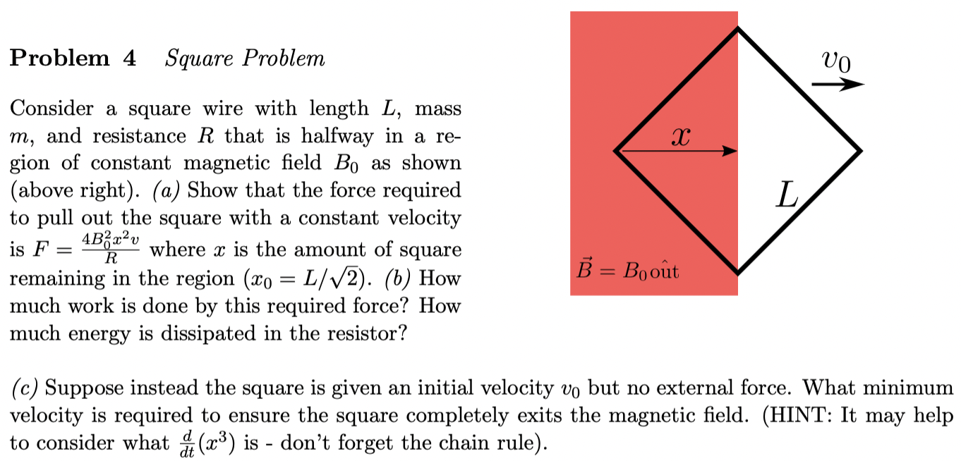 Solved Problem 4 Square Problem VO L Consider a square wire | Chegg.com