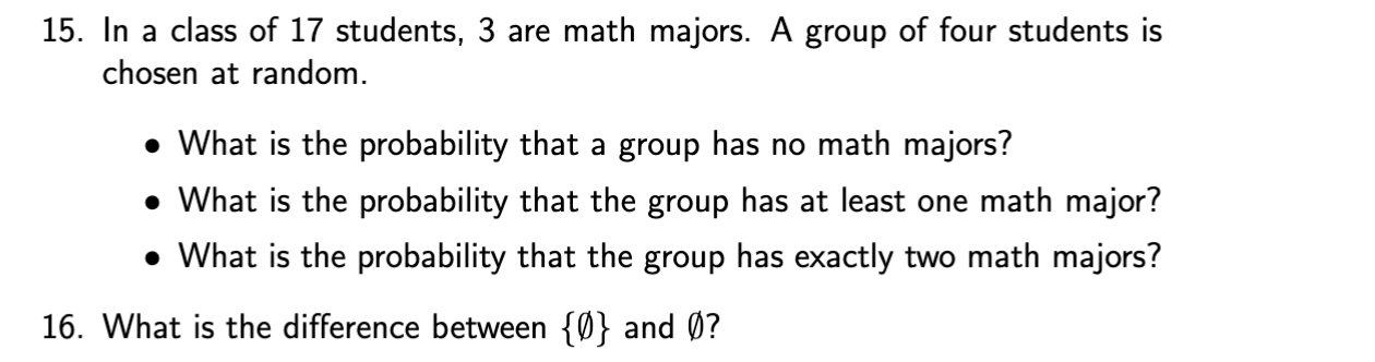 Solved In a class of 17 ﻿students, 3 ﻿are math majors. A | Chegg.com