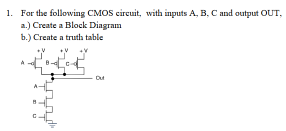 Solved 1. For the following CMOS circuit, with inputs A, B, | Chegg.com