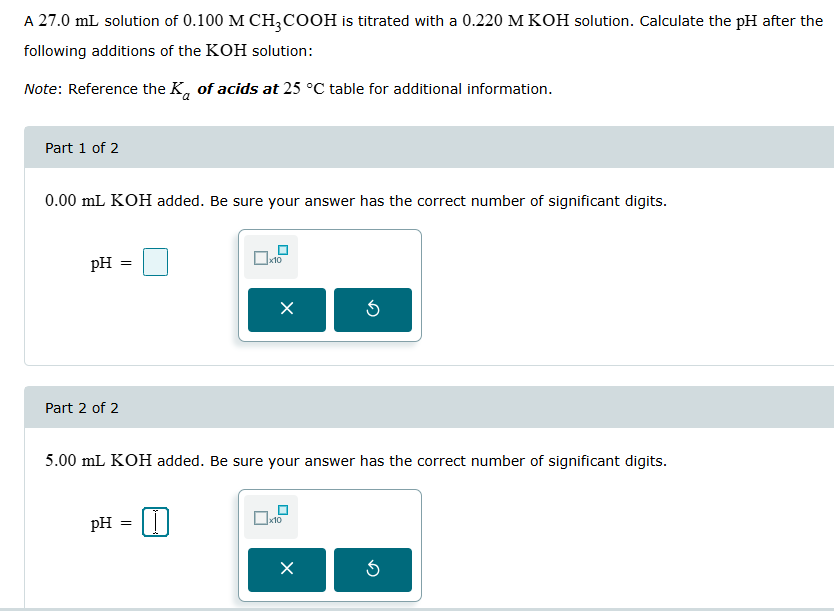 Solved A 27.0 mL ﻿solution of 0.100MCH3COO H is ﻿titrated | Chegg.com