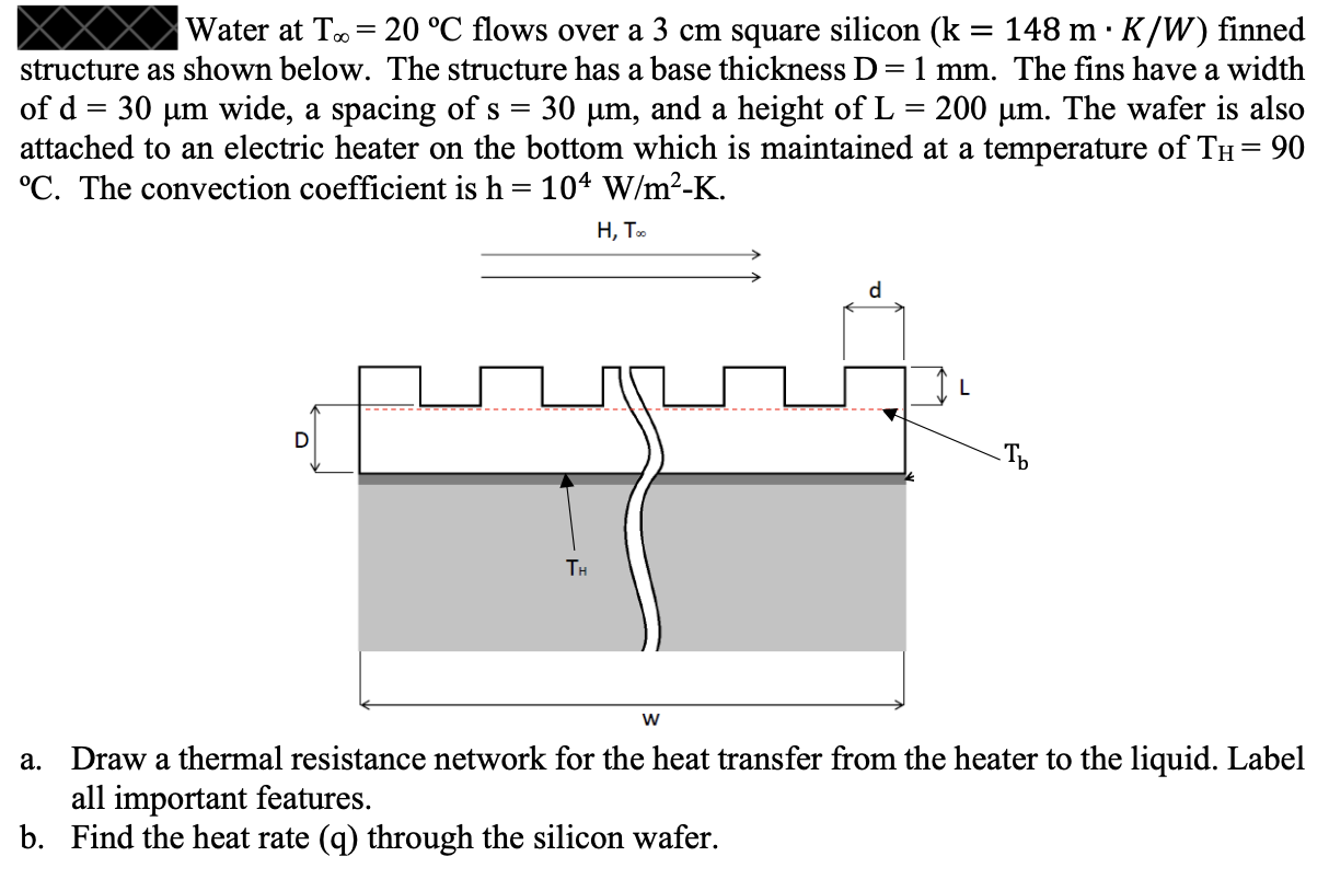 Solved Water at To = 20 °C flows over a 3 cm square silicon | Chegg.com