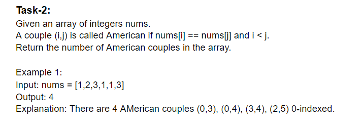 Solved Task-2: Given an array of integers nums. A couple | Chegg.com