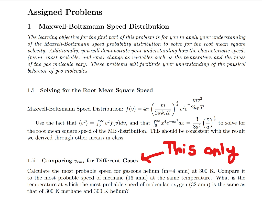 Solved Assigned Problems 1 Maxwell-Boltzmann Speed | Chegg.com