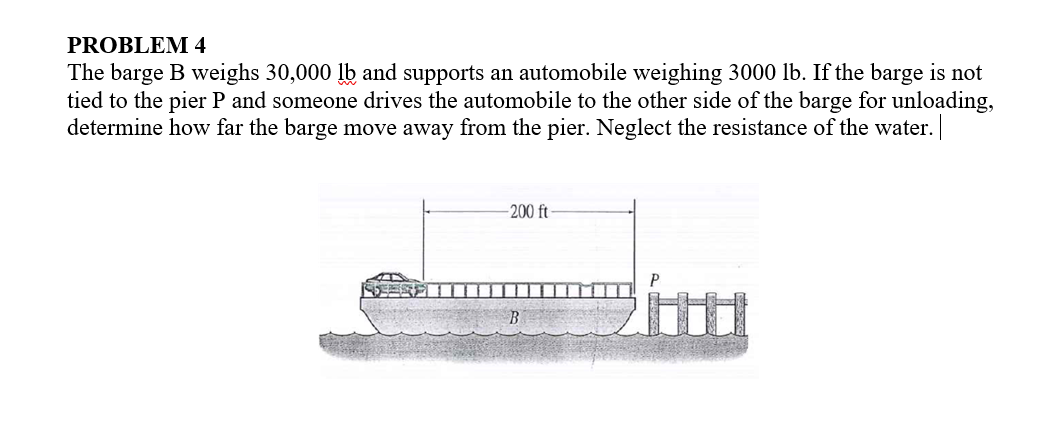 Solved The barge B weighs 30,000 lb and supports | Chegg.com