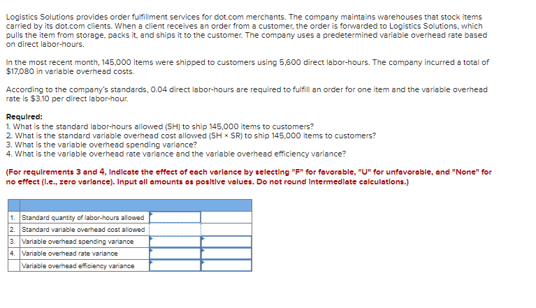 Solved Logistics Solutions provides order fulfillment | Chegg.com