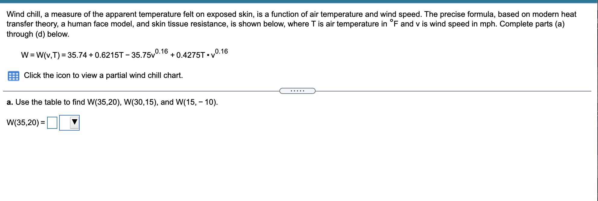 Solved Wind chill, a measure of the apparent temperature | Chegg.com