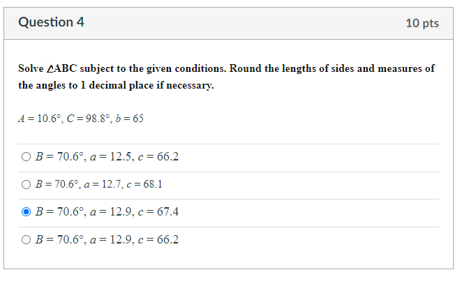 Solved Solve ABC subject to the given conditions. Round the | Chegg.com