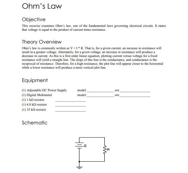 Solved Ohm's Law Objective This exercise examines Ohm's law, | Chegg.com