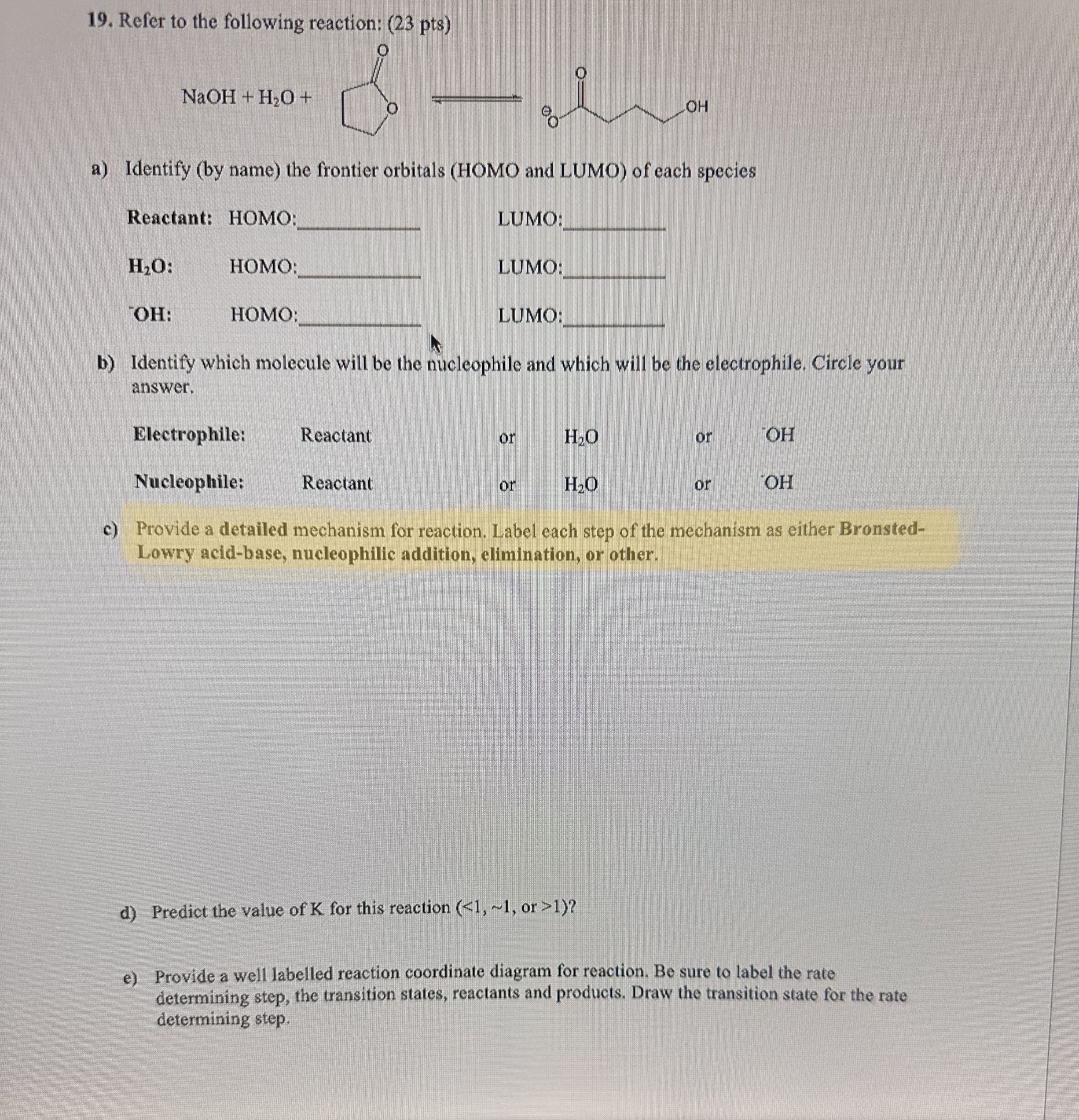 Solved 19. Refer to the following reaction: ( 23pts) | Chegg.com