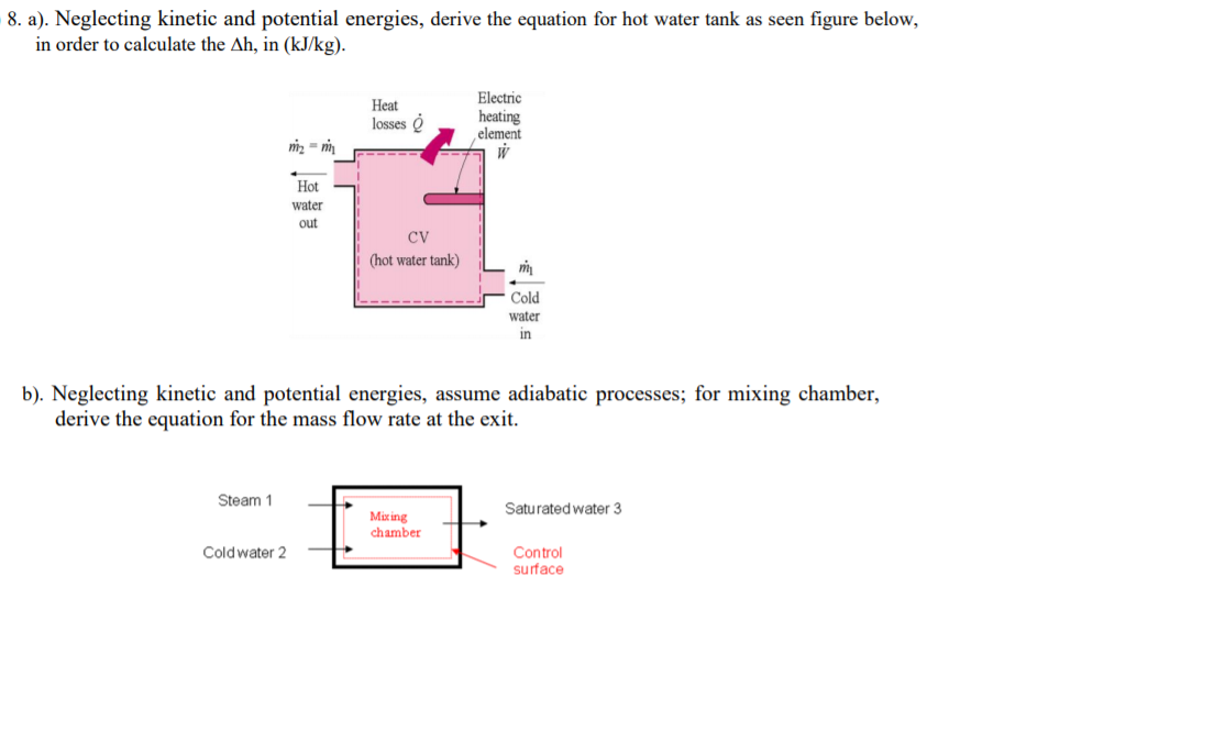 Solved 8. a). Neglecting kinetic and potential energies, | Chegg.com