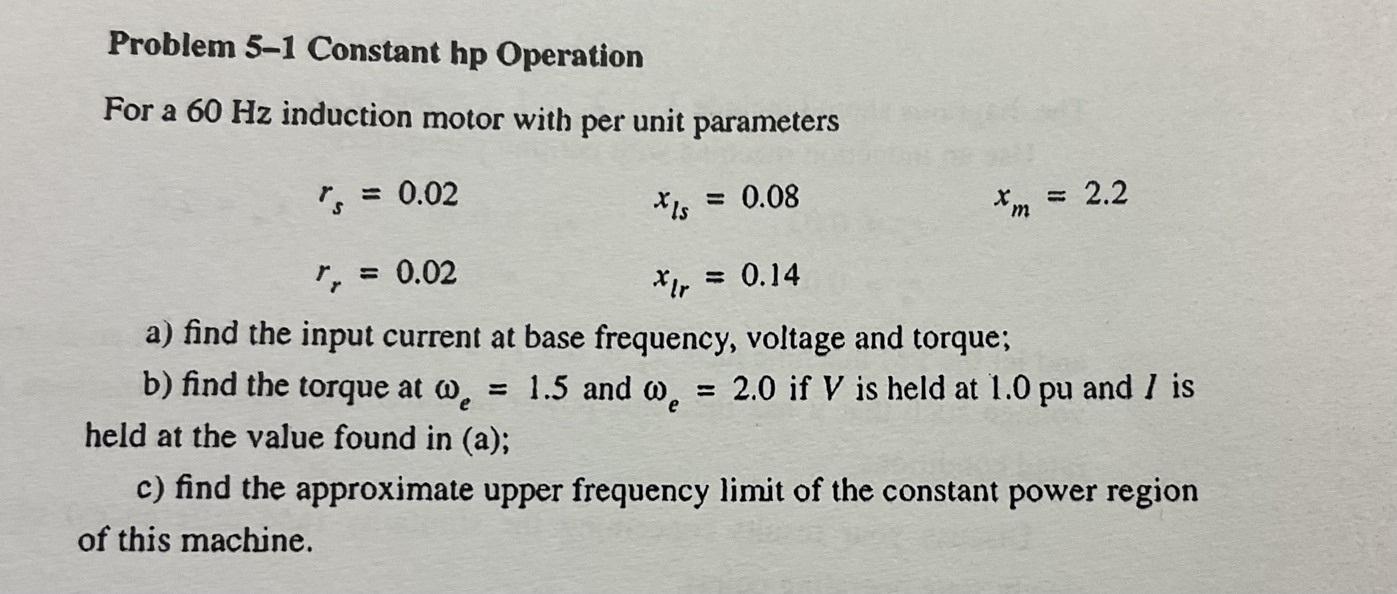 Solved Problem 5-1 ﻿Constant hp ﻿OperationFor a 60 Hz | Chegg.com