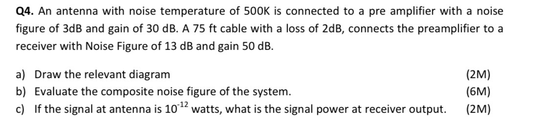 Solved by an EXPERT Q4. ﻿An antenna with noise temperature of 500 ﻿K is | Chegg.com