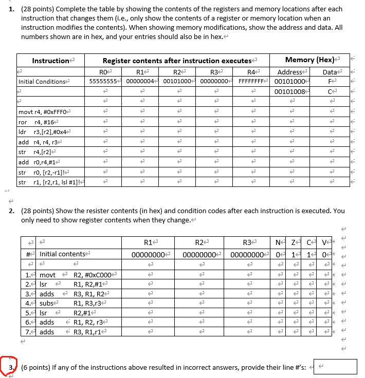 1. (28 points) Complete the table by showing the | Chegg.com