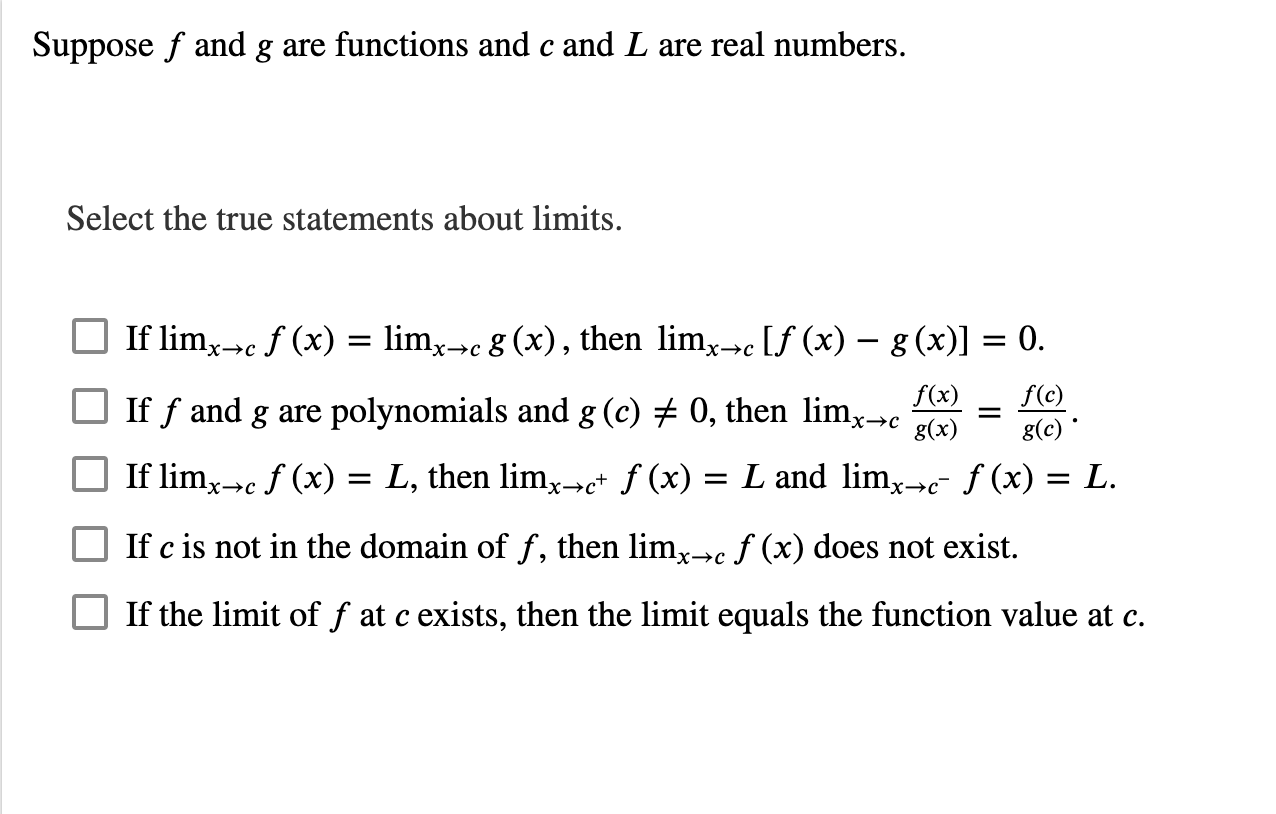 Solved Suppose f and g are functions and c and L are real | Chegg.com
