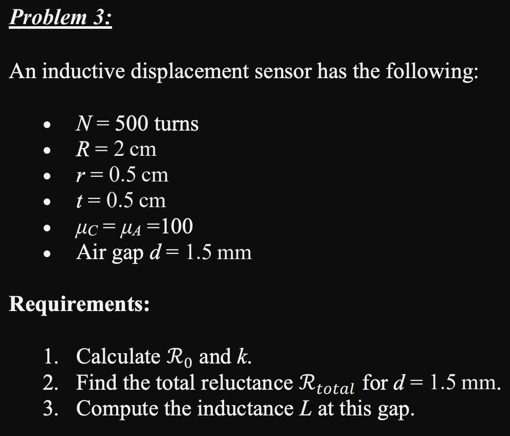 Solved Problem 3:An ﻿inductive displacement sensor ﻿has the | Chegg.com