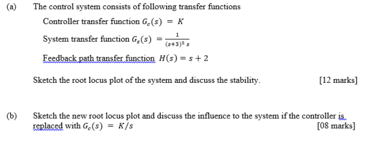 Solved (a) The control system consists of following transfer | Chegg.com