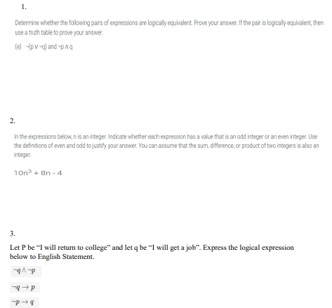 Determine whether the following pairs of expressions | Chegg.com