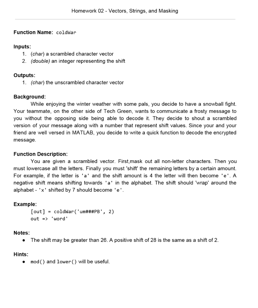 Solved Homework 02 Vectors Strings And Masking Function