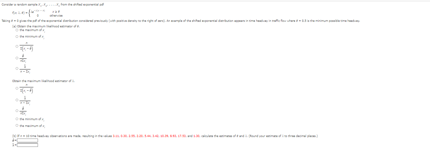Solved der a random sample x1,x2,…,Xn from the shift | Chegg.com